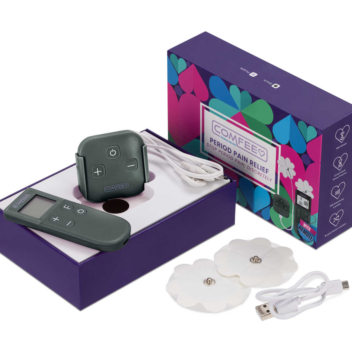 Comfee Heart Period Relief TENS device | Stop period pain instantly